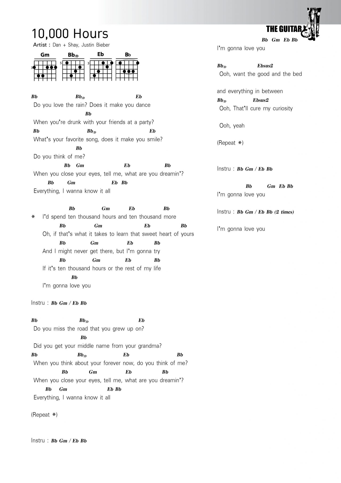 10,000 Hours : Dan + Shay, Justin Bieber (คอร์ดเพลง) – The Guitar Mag